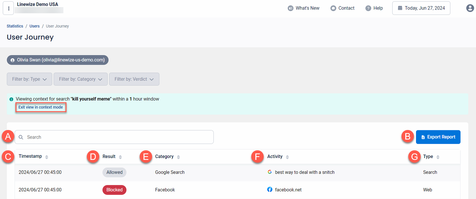 View Red Flags alerts in context – Linewize Filter