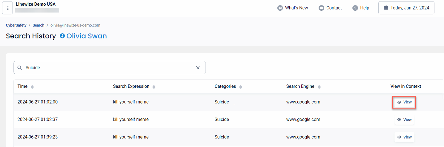 View Red Flags alerts in context – Linewize Filter